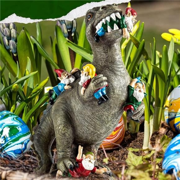 Accents | Dinosaur Gnome Garden Statue Garden Decor Dinosaur Eating ...